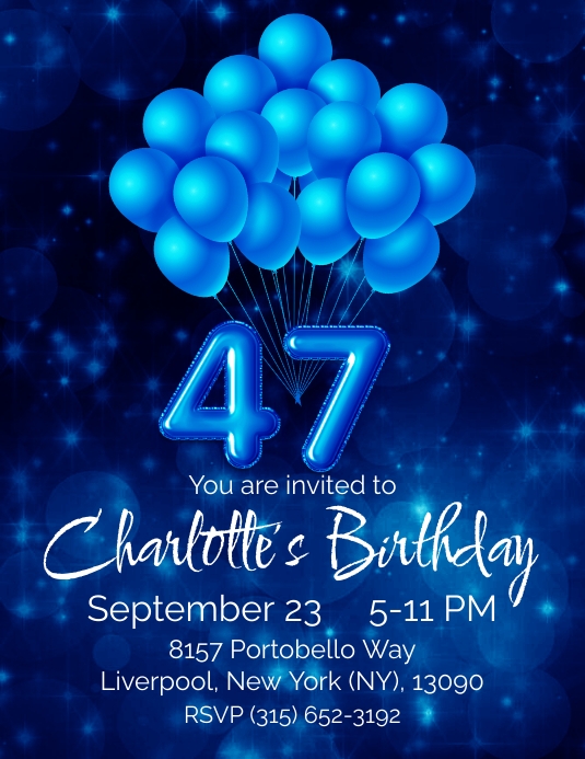 Copy of 47th birthday party invitation blue balloon | PosterMyWall