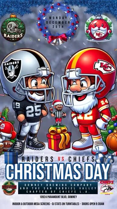 Raiders versus Chiefs Flyer for DBC for Christmas Day | PosterMyWall
