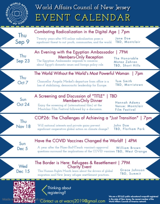 WACNJ Fall 2021 Event Calendar | PosterMyWall
