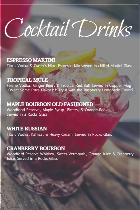 Basic Cocktail Menu (1) | PosterMyWall