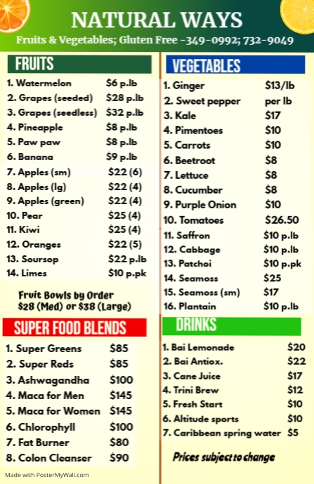 Copy of Copy of Fruit Juice Price List Template | PosterMyWall