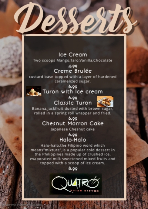 Copy of bar desserts restaurant food menu | PosterMyWall