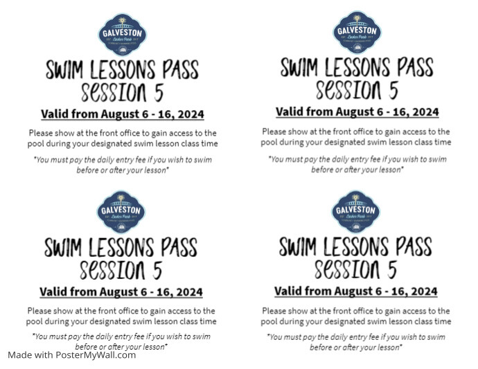 swim lessons pass summer 2024 session 5 | PosterMyWall