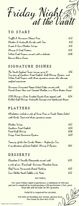 VAULT FRIDAY NIGHT MENU | PosterMyWall