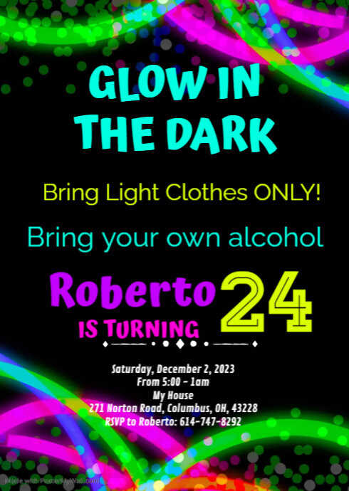 Black light Glow Birthday Invitation | PosterMyWall