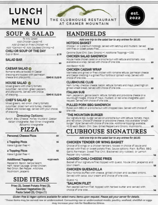 Clubhouse Restaurant Menu Dinner pg 1 (1) | PosterMyWall