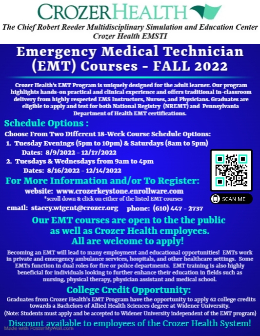 Fall 2022 - EMT Flier - w/o scholarship | PosterMyWall