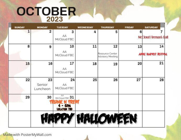 October 2023 Monthly Events Calendar | PosterMyWall