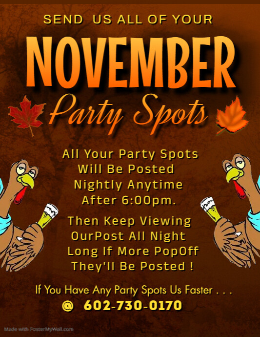 Send November Party Spots | PosterMyWall