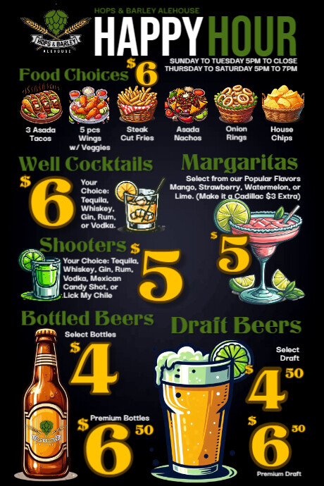 Happy Hour Menu for Hops in Table Tent Size | PosterMyWall