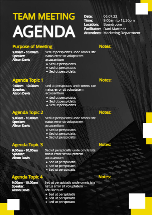 Black Modern Business Meeting Agenda Template | PosterMyWall