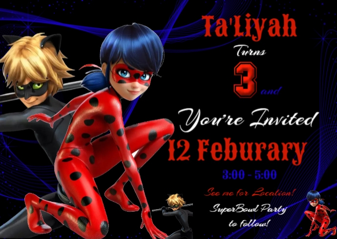 Invitation anniversaire Ladybug | PosterMyWall