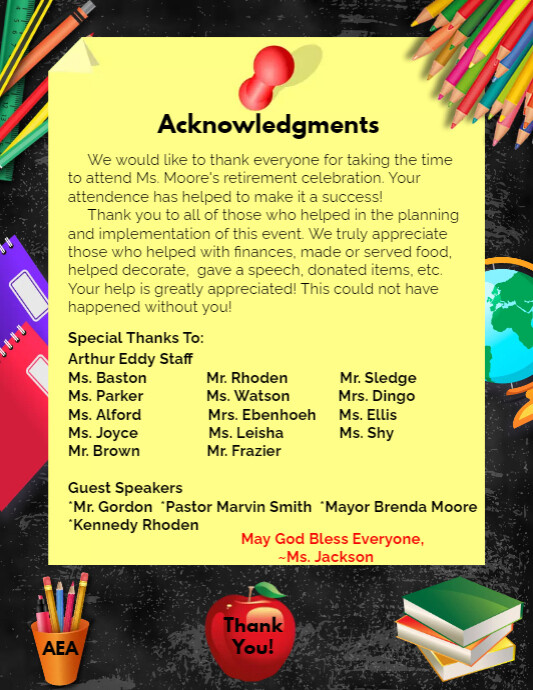 program back cover Ms. Moore's Retirement (3) | PosterMyWall