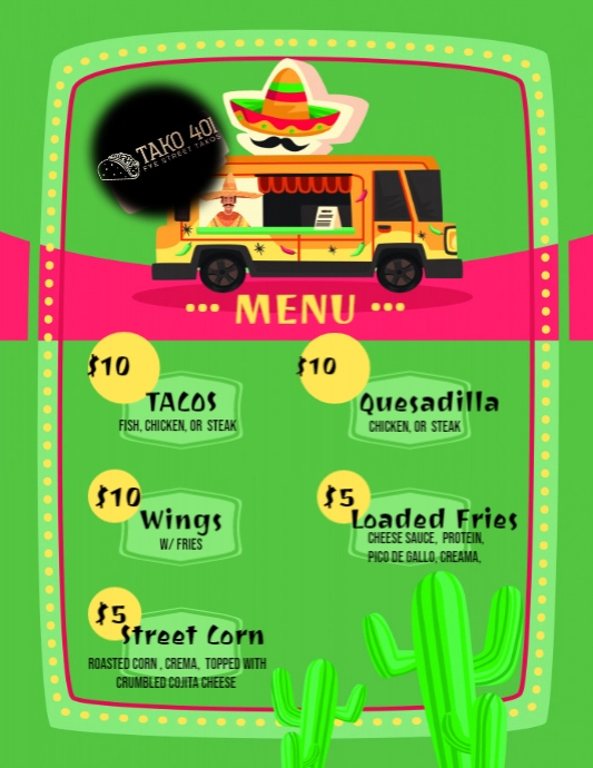 Tako 401 Menu | PosterMyWall