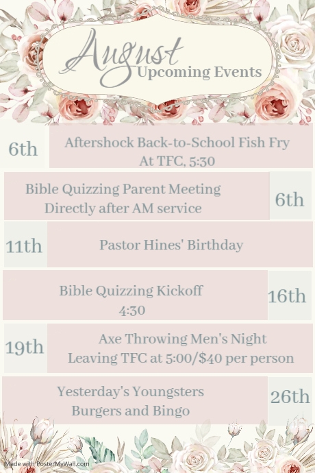 Copy of August Upcoming Events Calendar | PosterMyWall