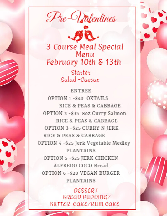 Valentines day Menu Card | PosterMyWall
