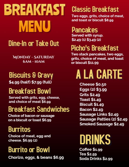 Restaurant Menu Breakfast Brunch Flyer (2) | PosterMyWall
