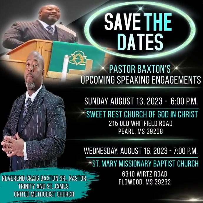 Reverend Craig Baxton's Upcoming Speaking Engagements | PosterMyWall