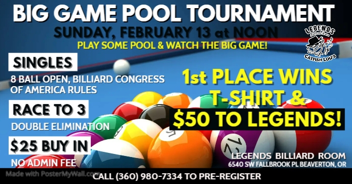 Big Game Pool Tournament | PosterMyWall