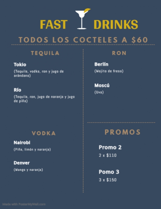 Copia de Minimal Cocktail Menu Template | PosterMyWall