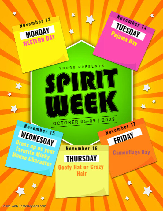 Colorful Spirit Week Event Flyer | PosterMyWall
