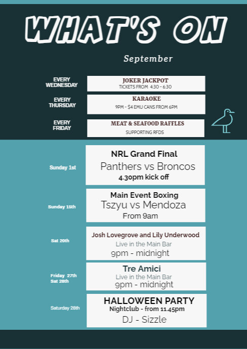 Copy of what's on this week pub calendar template des (9) | PosterMyWall