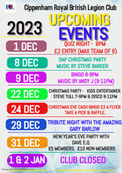 Upcoming Events Dec 2023 | PosterMyWall