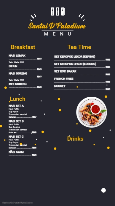 Copy of Black and Yellow Bistro Menu Design | PosterMyWall