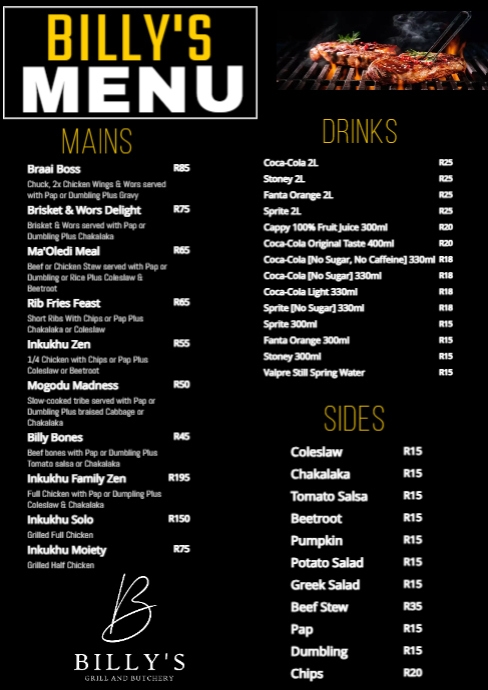 BILLY'S FINAL MENU [A1 Size] | PosterMyWall