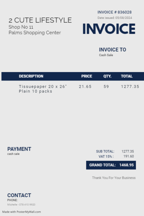 White and Blue Minimalist Custom Sales Invoic | PosterMyWall