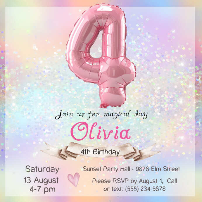 4th birthday invitation Template | PosterMyWall