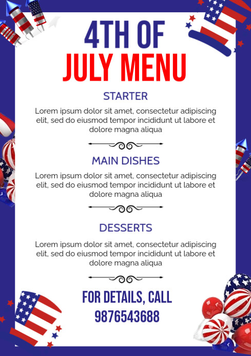4th July Menu A4 Template | PosterMyWall