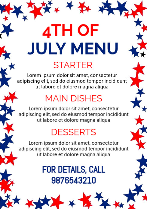 4th July Menu A4 Template | PosterMyWall