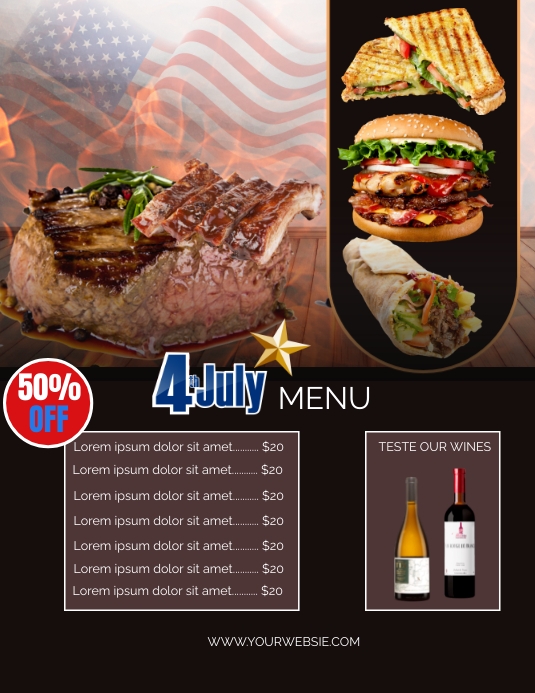 4th july restaurant menu flyer template | PosterMyWall