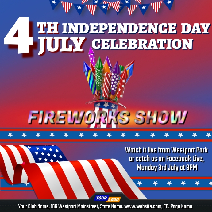 4th july square fireworks template | PosterMyWall