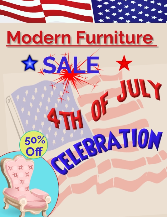 4th of July 50%off modern furniture Template | PosterMyWall