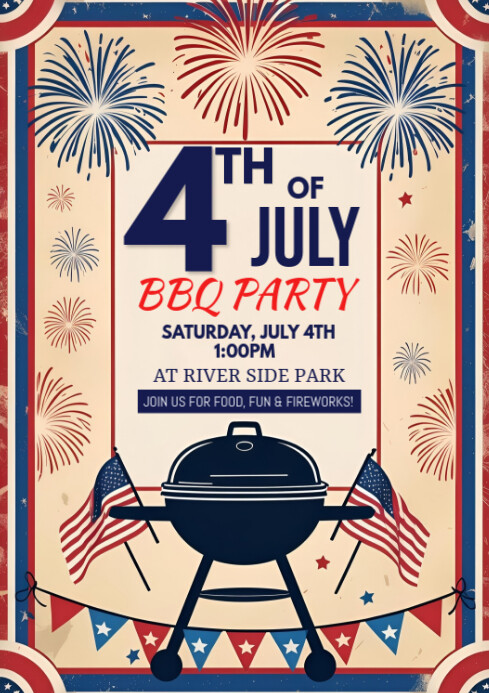 4th Of July BBQ Party Flyer Template | PosterMyWall