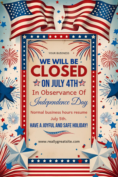4th of July Closed for Independence Day Template | PosterMyWall