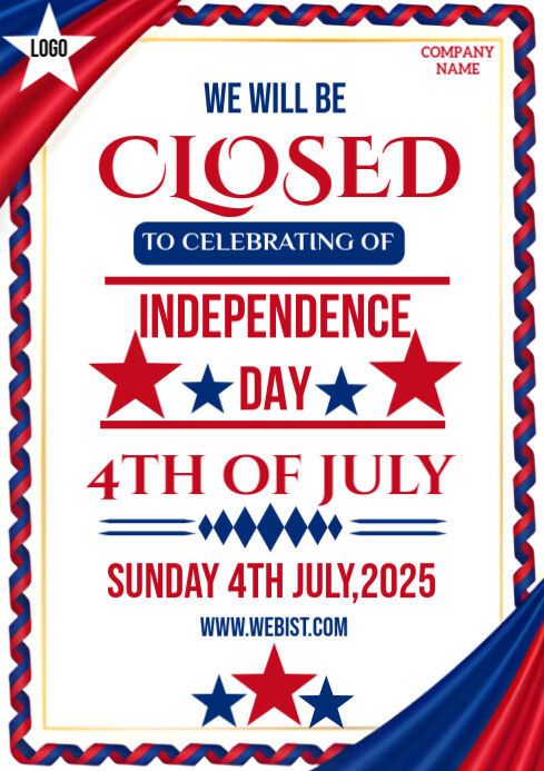 4th Of July Closed Post A4 Template | PosterMyWall