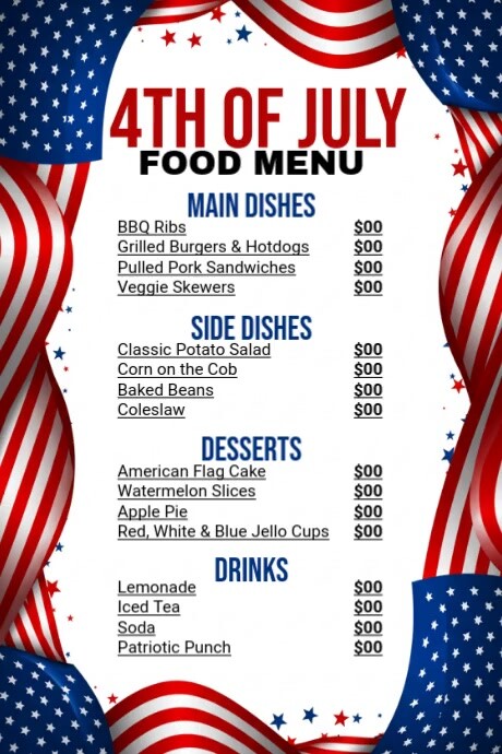 4th Of July Food Menu Template | PosterMyWall