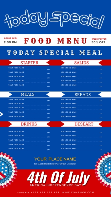 4th of july food menu Template | PosterMyWall