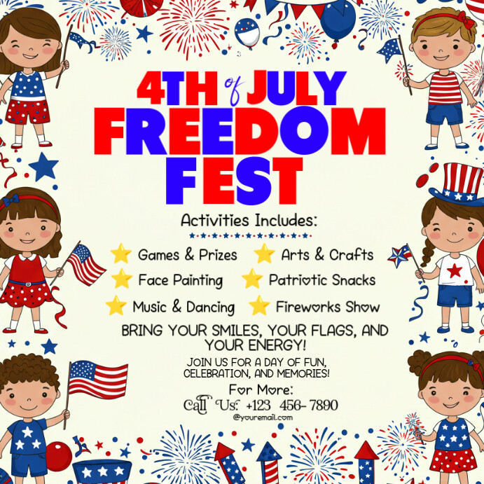 4th of July Kids Celebration Flyer with Illustrations Template ...