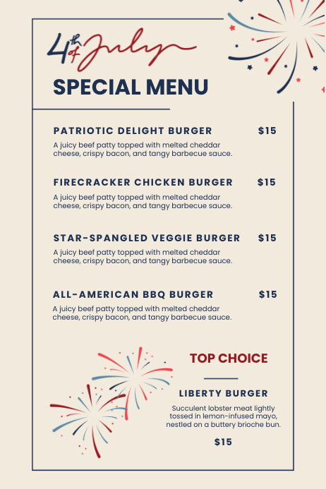4th of July Special Menu Templat | PosterMyWall