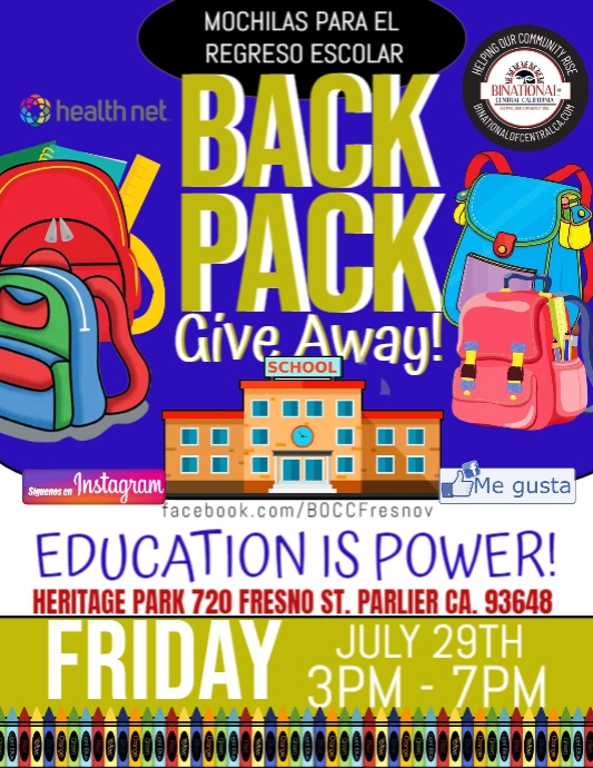 PARLIER JULY BackPack Give Away | PosterMyWall