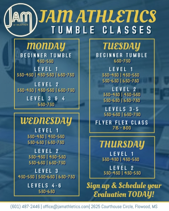 Copy of Flowood Tumbling Schedule | PosterMyWall