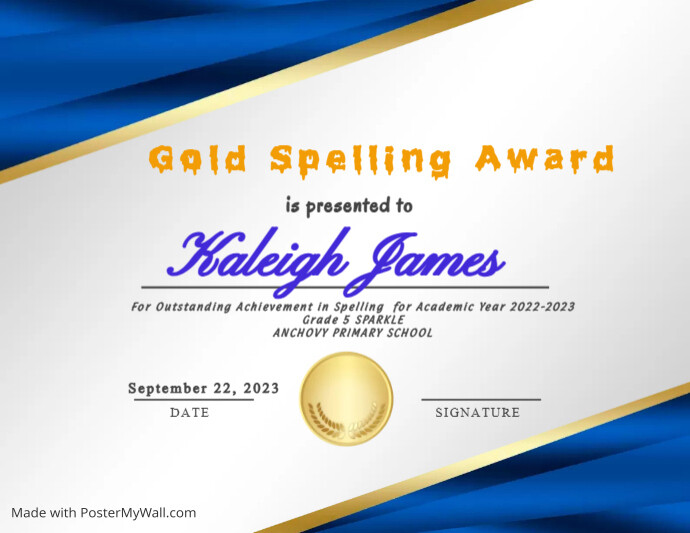 Blue & Gold Certificate of Appreciation Award | PosterMyWall