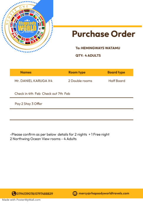 Copy of RWT Purchase Order (Hemingways Watamu) (Daniel Karuga x4 ...