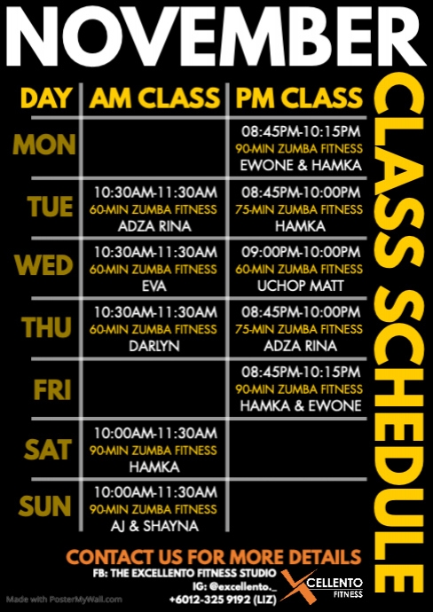 Nov'21 Schedule | PosterMyWall