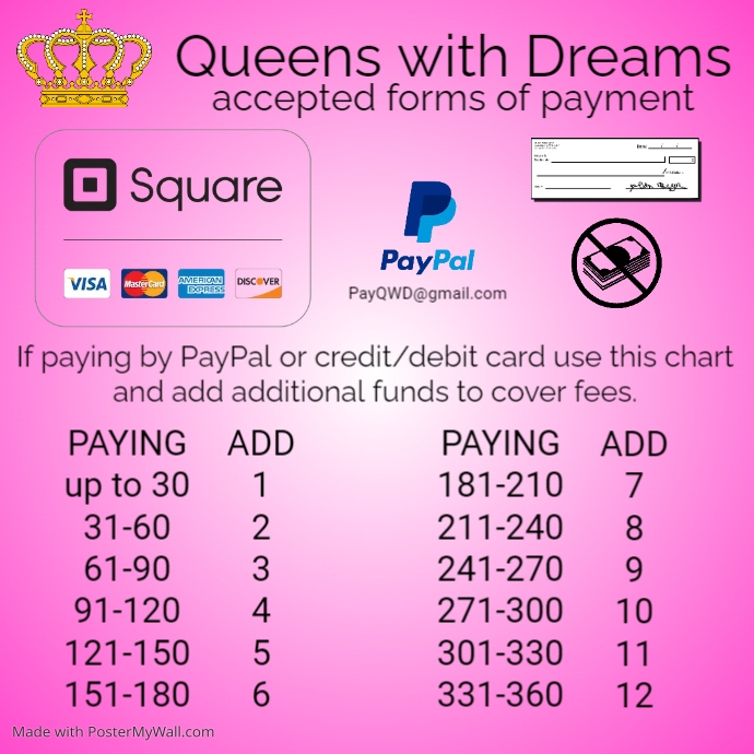 QWD Forms of Payment | PosterMyWall