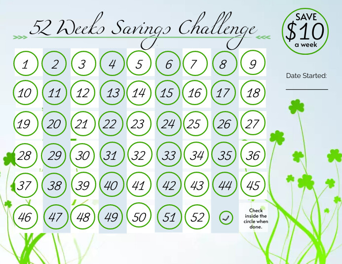 52 Weeks Weekly Savings Challenge Sheet Blue Background Template ...